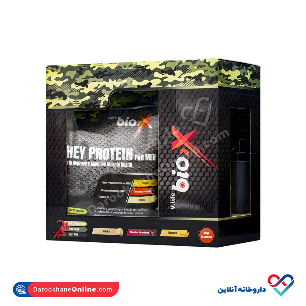 پک ساشه وی پروتئین مخصوص آقایان+شیکر بایوکس| داروخانه آنلاین